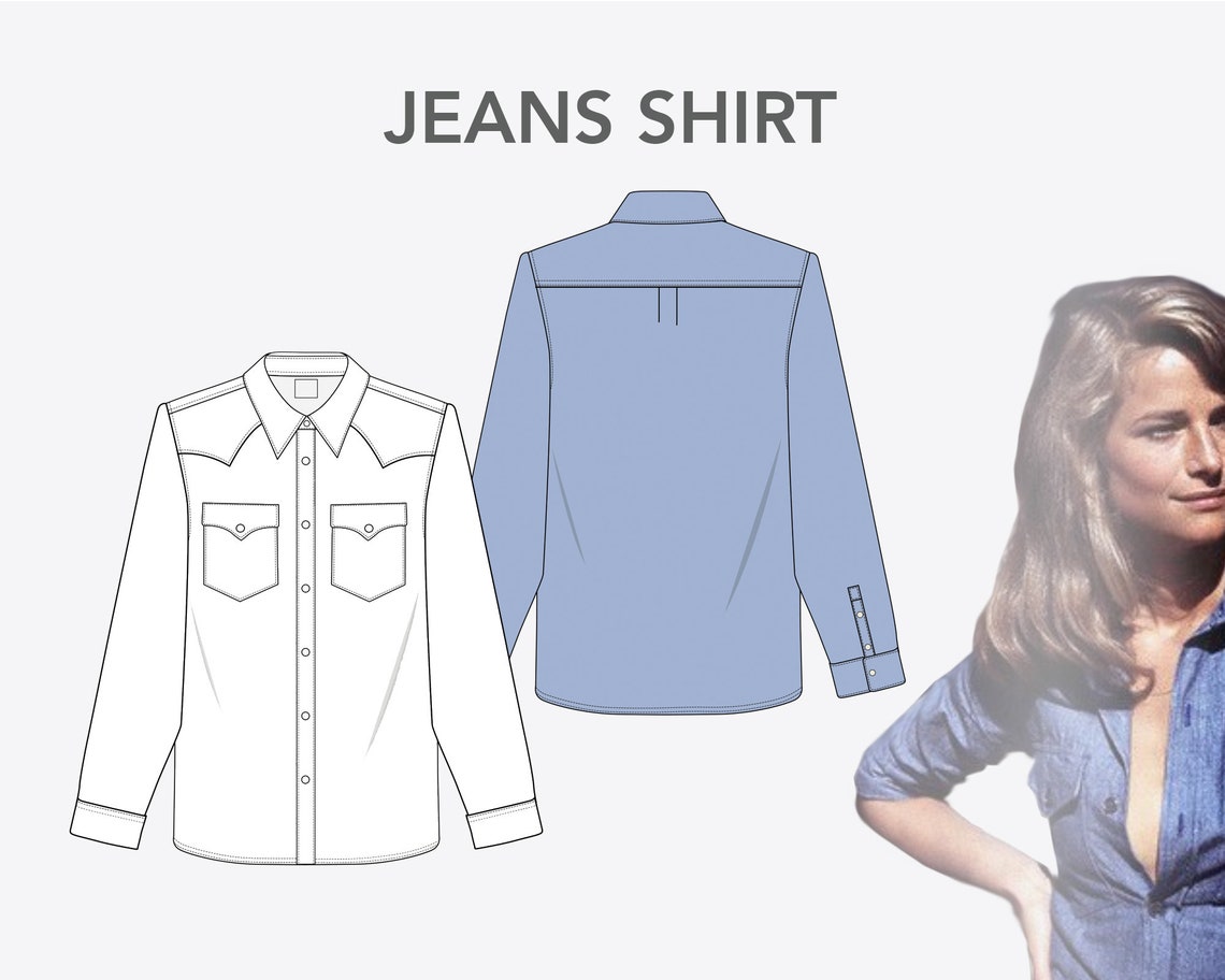 WOMEN'S JEANS Shirt Fashion Design Flat Sketches to Download Technical ...