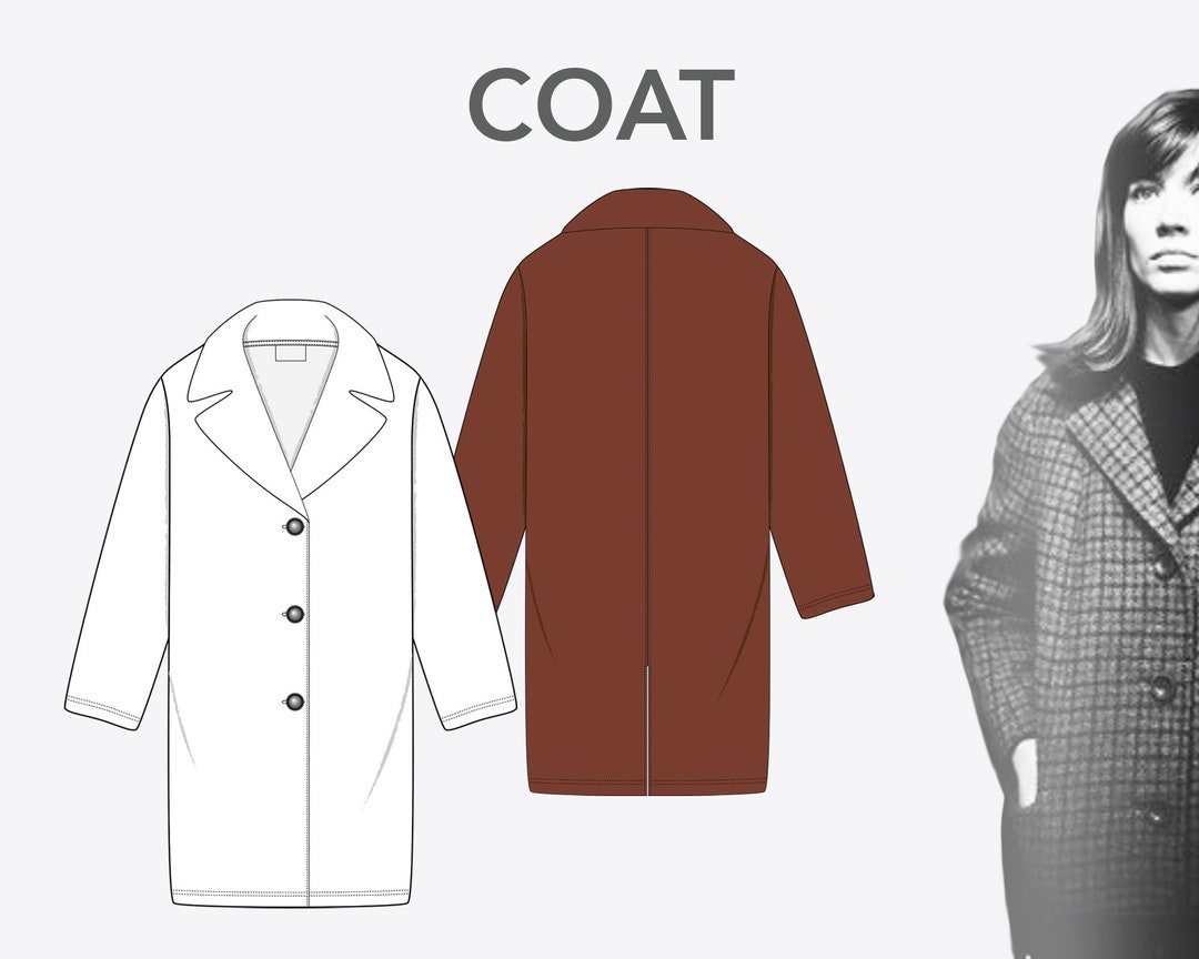 WOMEN'S COAT - Fashion Design Flat Sketches to Download - Technical CAD ...