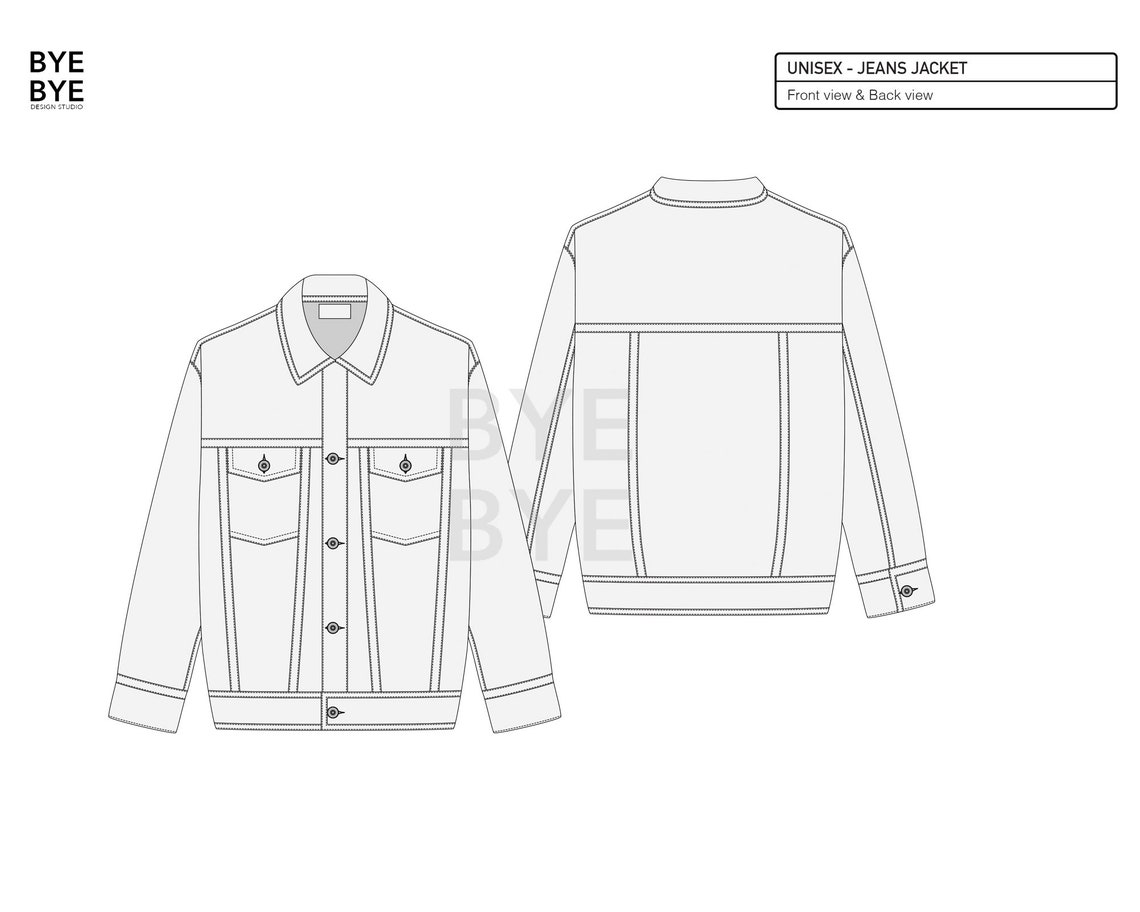 Unisex JEANS JACKET - Fashion Design Flat Sketches to Download ...