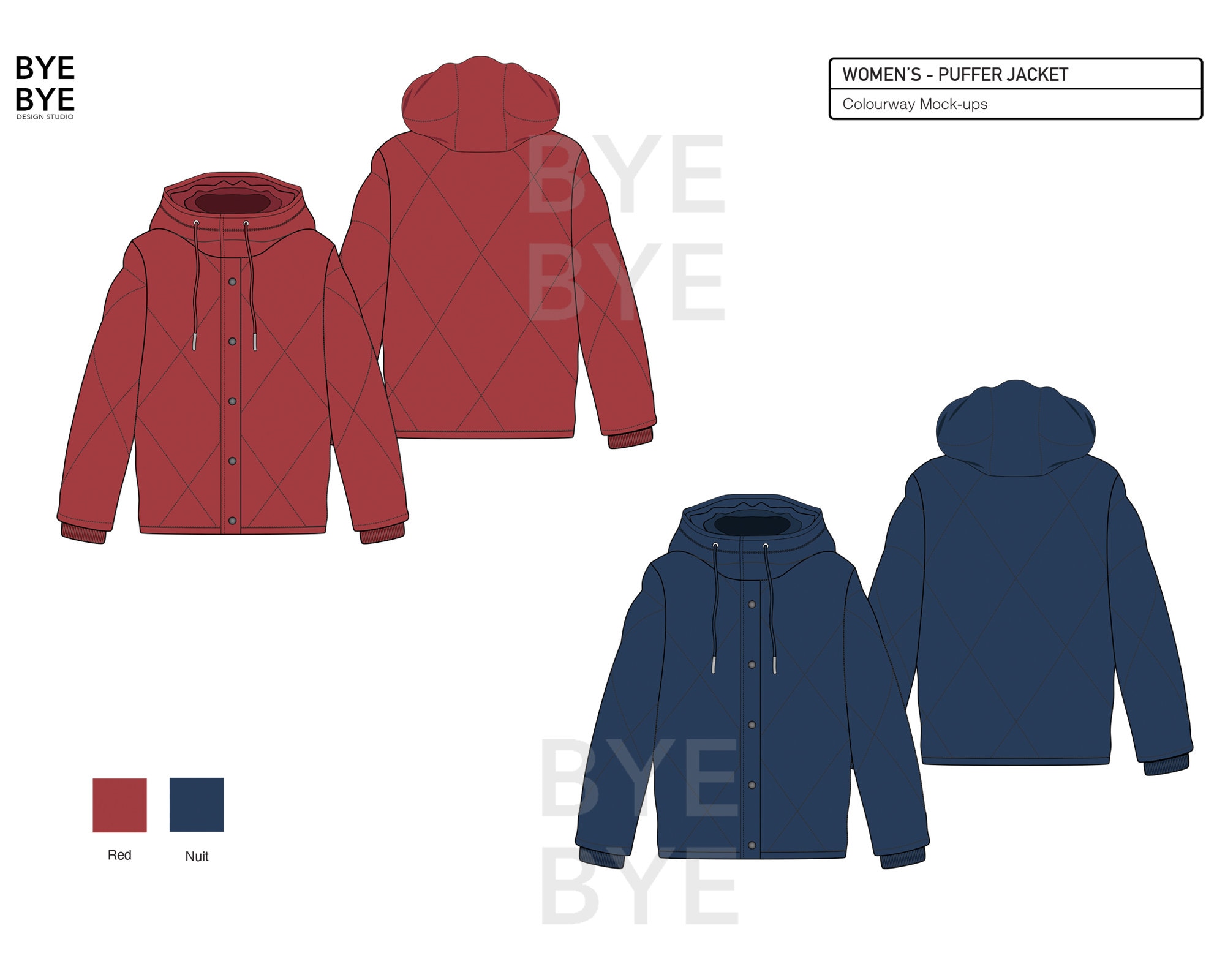 WOMEN'S PUFFER Jacket Fashion Design Flat Sketches to Download ...