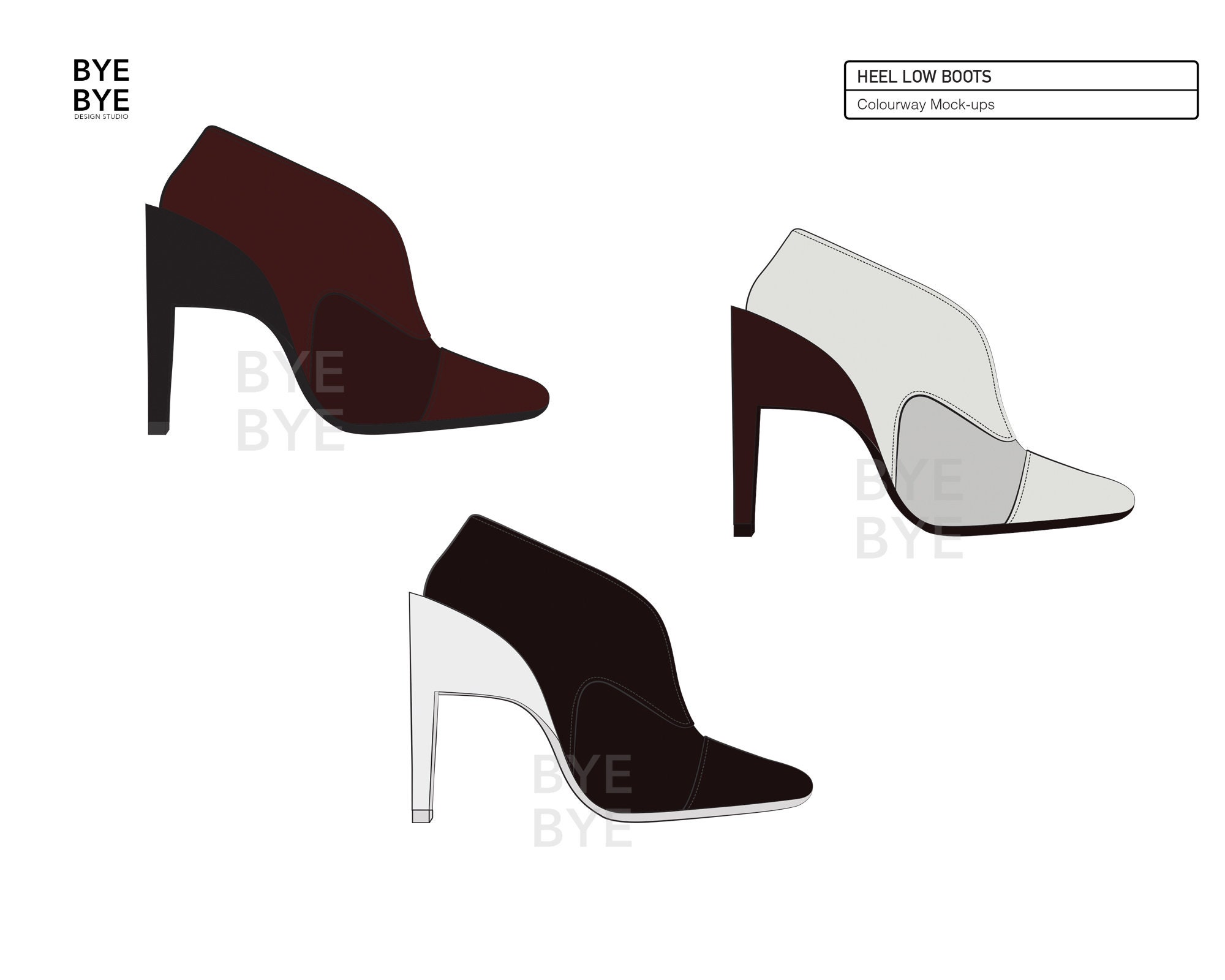 HEEL LOW Boots Fashion Design Flat Sketches to Download Technical CAD ...