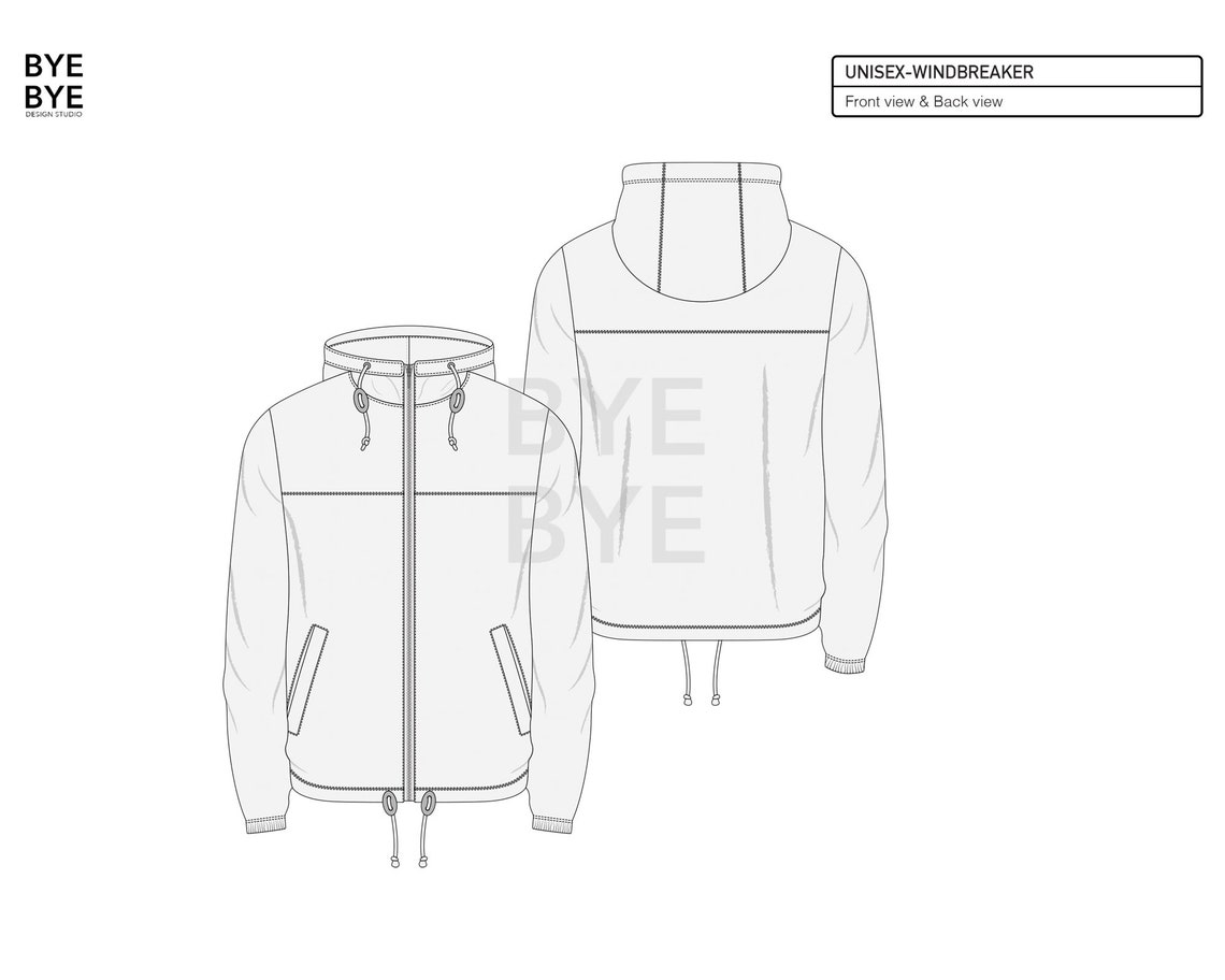 WINDBREAKER JACKET Fashion Design Flat Sketches to Download Technical ...