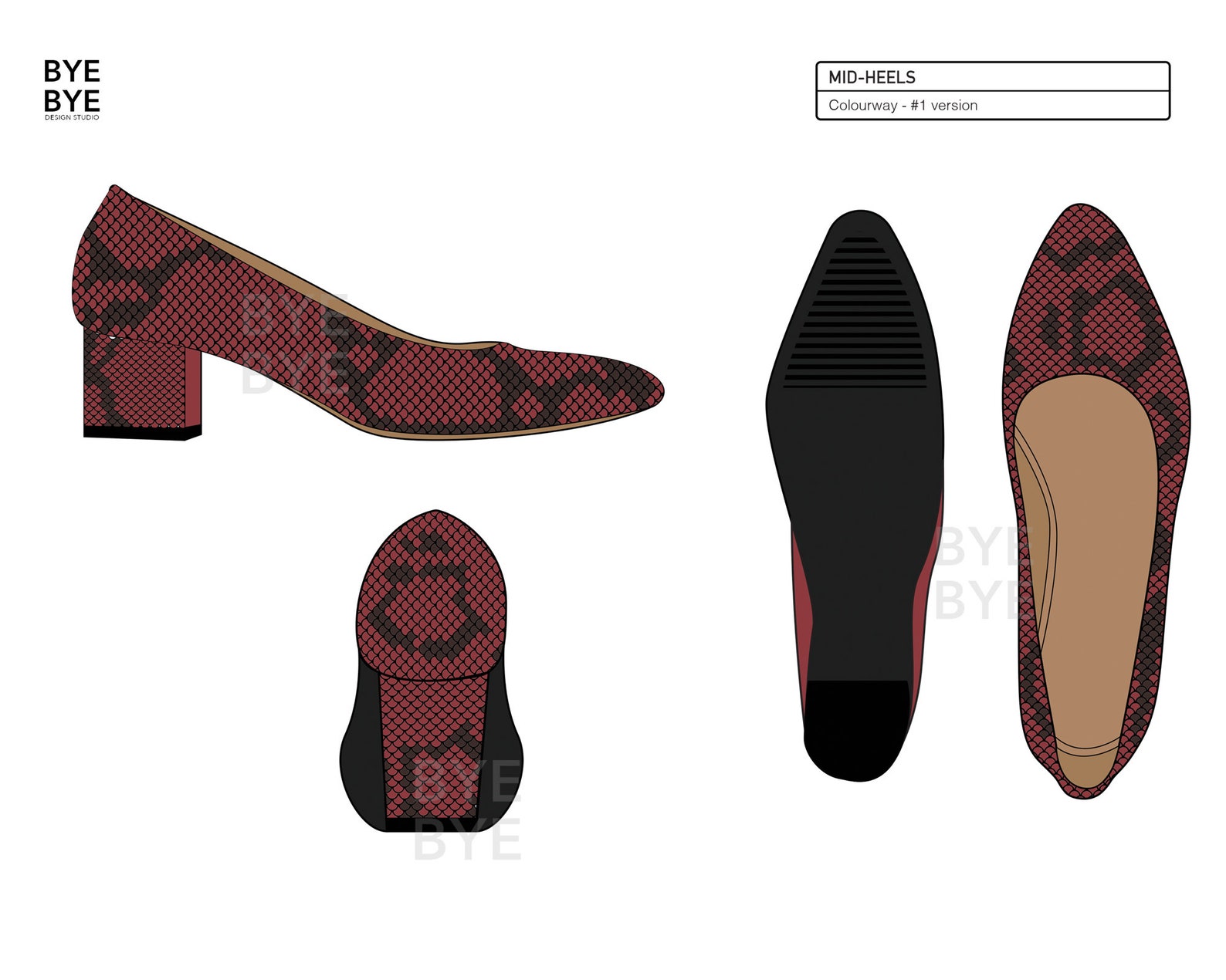 Mid Heel Shoes Fashion Flat Sketch - Technical CAD Drawing (digital ...