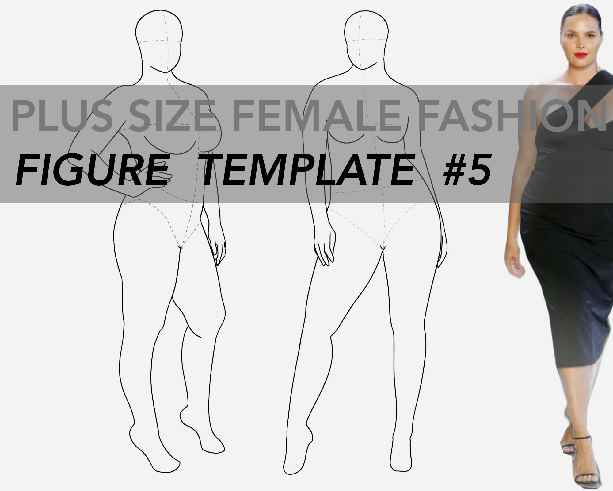 Fashion Sketchbook Figure Template - Plus Size Croquis #5 - Etsy