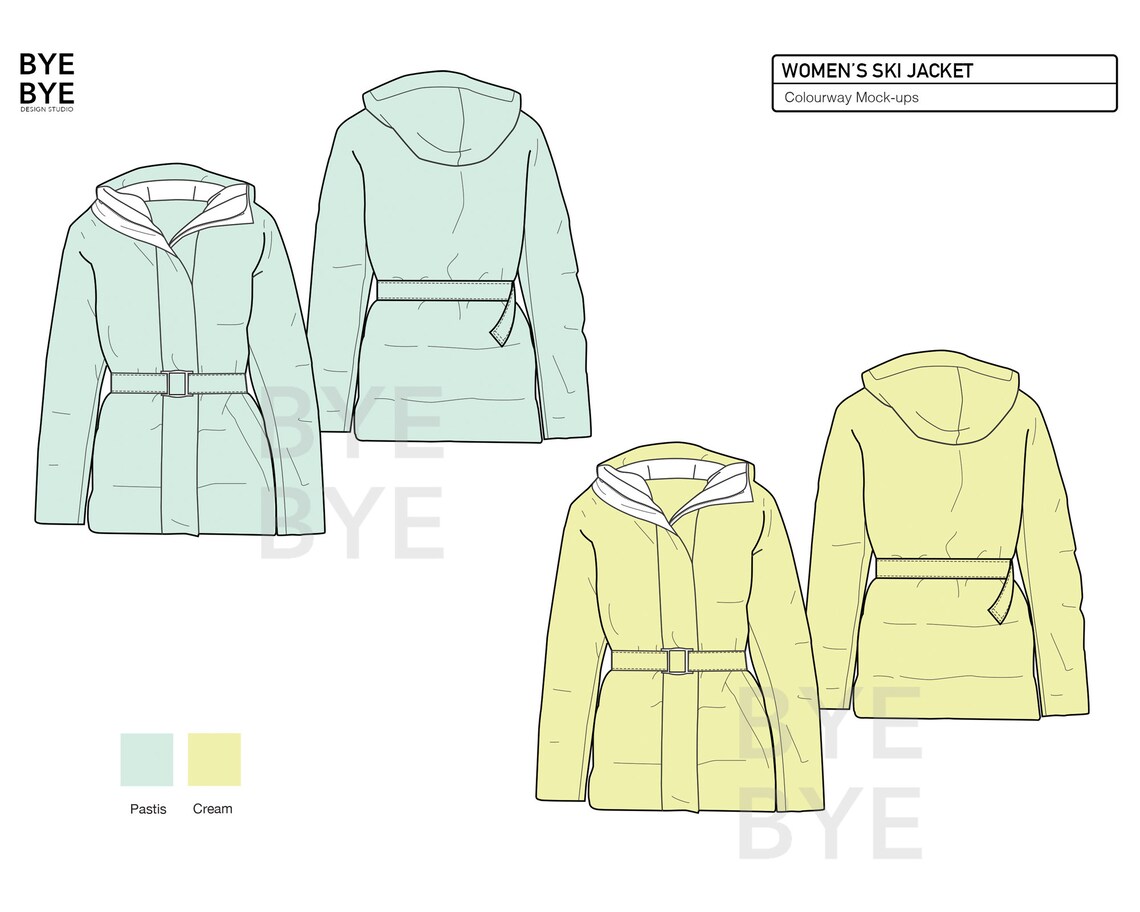 Women's Ski Jacket Flat Sketch – Fashion Design CAD (digital Download ...