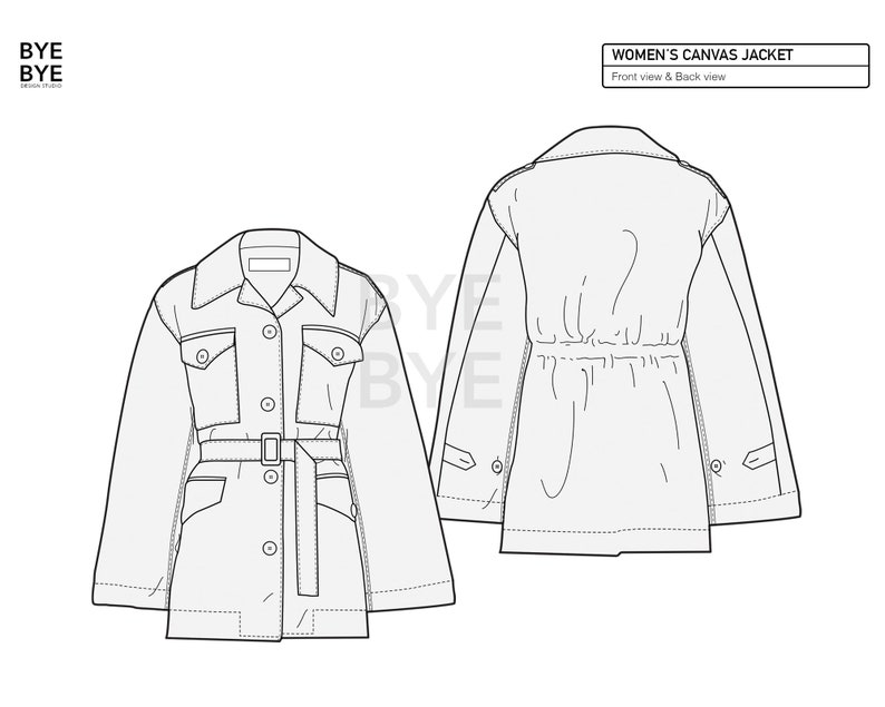 Women's CANVAS JACKET - Fashion Design Flat Sketches to Download ...