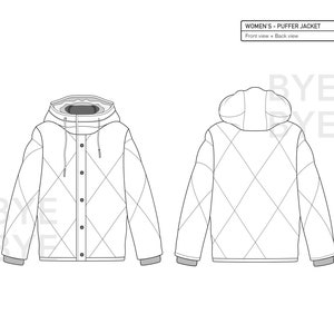 WOMEN'S PUFFER Jacket Fashion Design Flat Sketches to Download ...