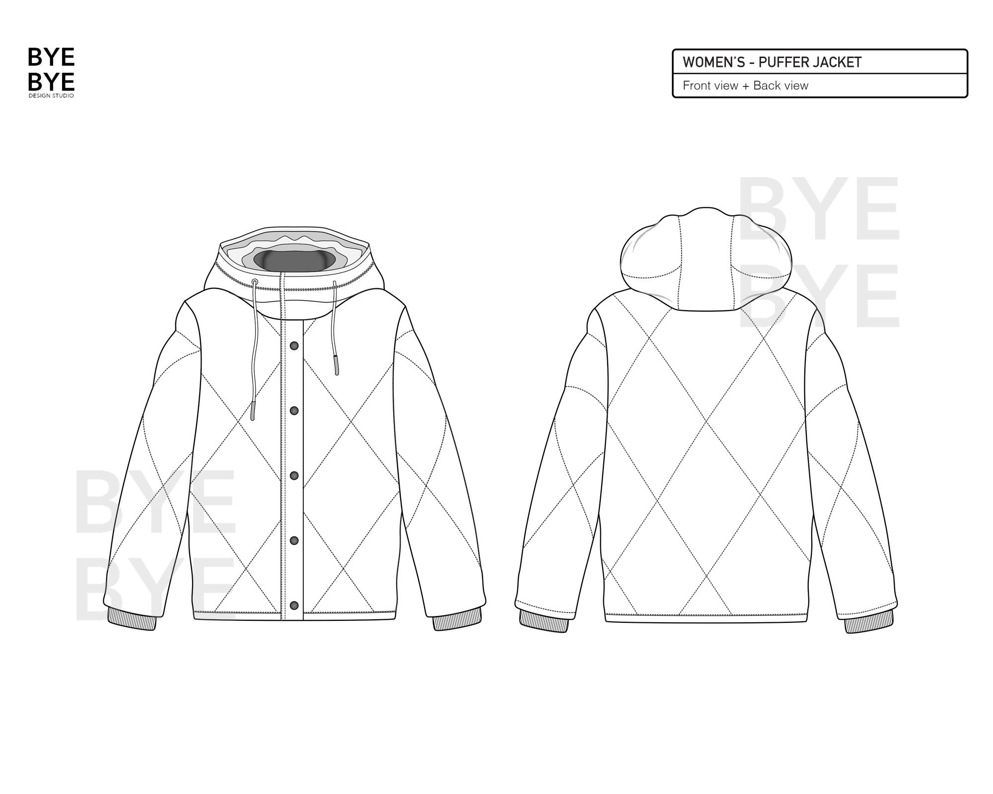WOMEN'S PUFFER Jacket Fashion Design Flat Sketches to Download ...