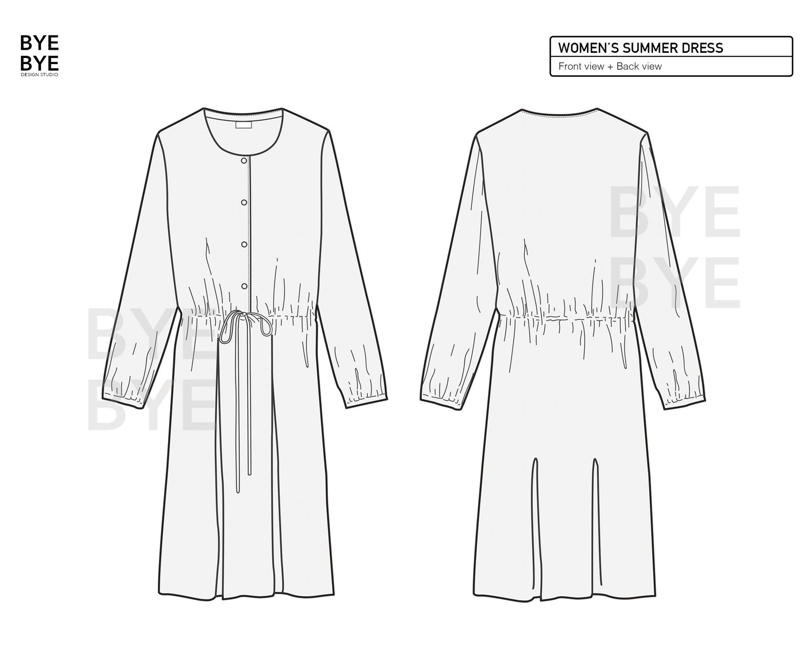 Women's SUMMER DRESS - Fashion Design Flat Sketches to Download ...