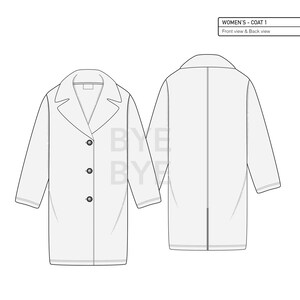 WOMEN'S COAT - Fashion Design Flat Sketches to Download - Technical CAD ...