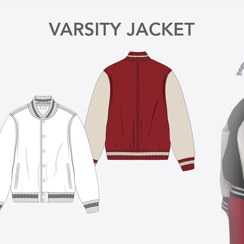 VARSITY JACKET Fashion Design Flat Sketches to Download - Etsy