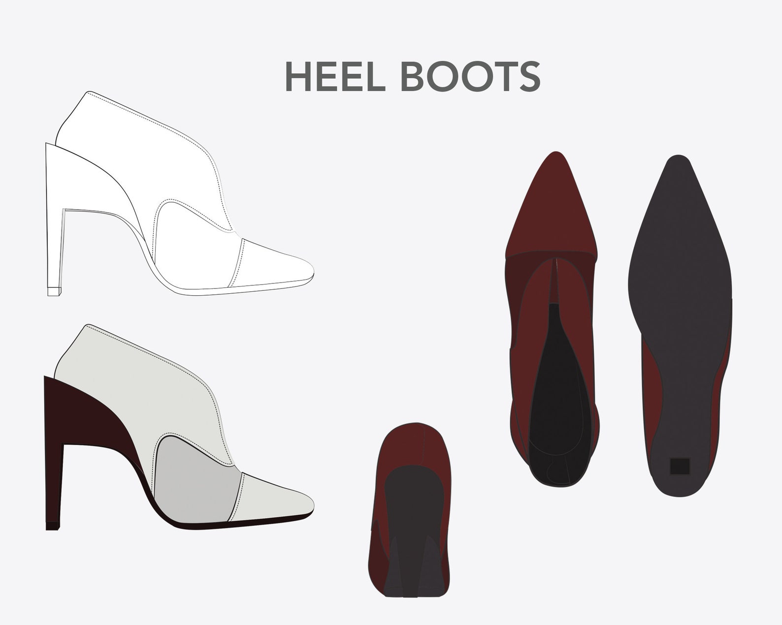 HEEL LOW Boots Fashion Design Flat Sketches to Download Technical CAD ...