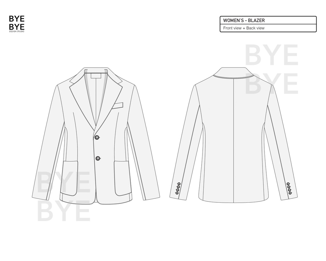 WOMEN'S BLAZER - Fashion Design Flat Sketches to Download - Technical ...