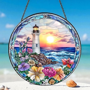 Lighthouse Stained Glass Suncatcher, Coastal Home Gift, Beach Lover ...