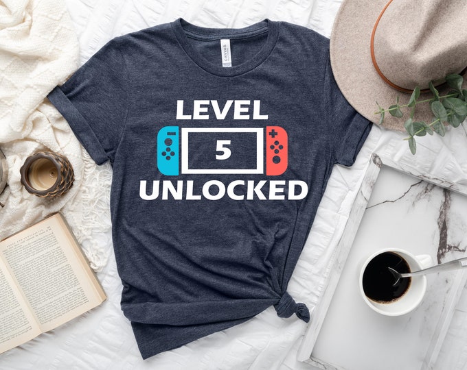 Fifth Birthday T-shirt Level 5 Unlocked Gamer Birthday Shirt 5th ...