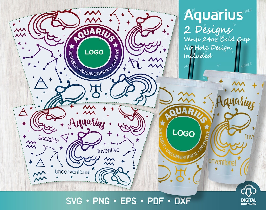 Aquarius - Zodiac - Horoscope Svg for Venti Cold Cup 24oz, Zodiac Sign ...