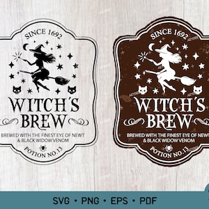 Witch's Brew Halloween Label SVG PNG File, Witches Halloween Booze ...