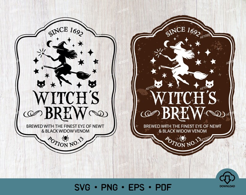 Witch's Brew Halloween Label SVG PNG File, Witches Halloween Booze ...