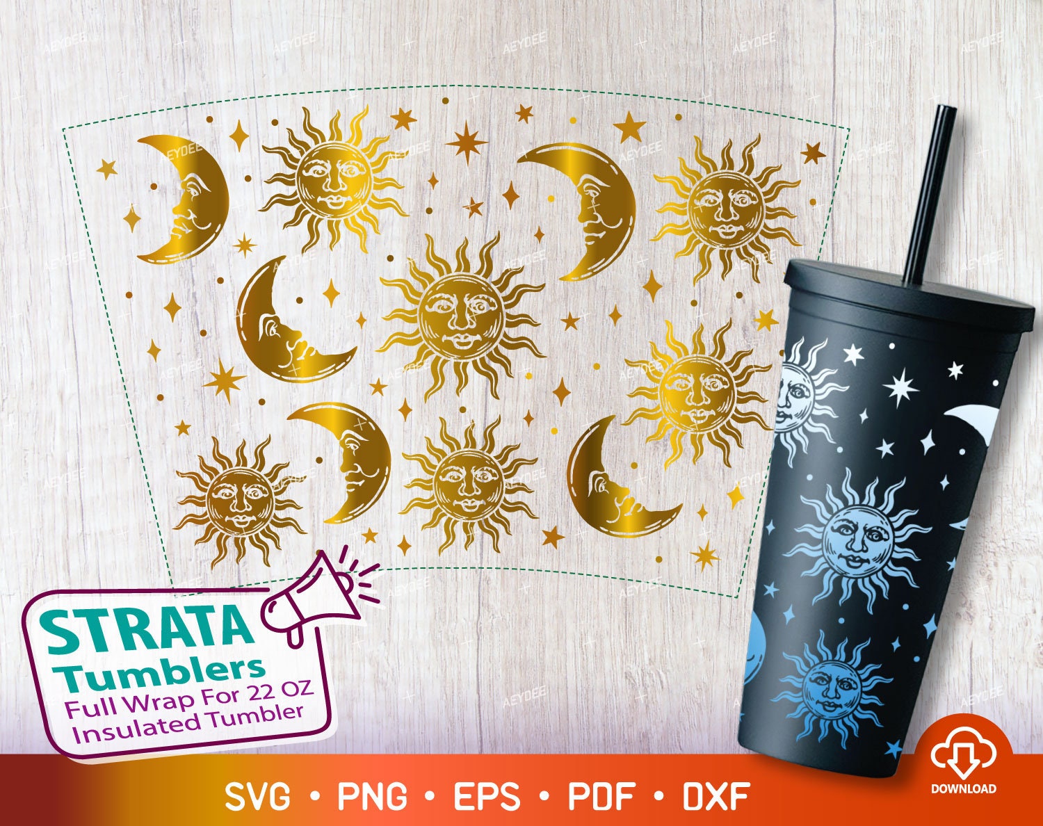 Sun Moon and Star Full Wrap for Strata Cup 22 Oz Stars and | Etsy