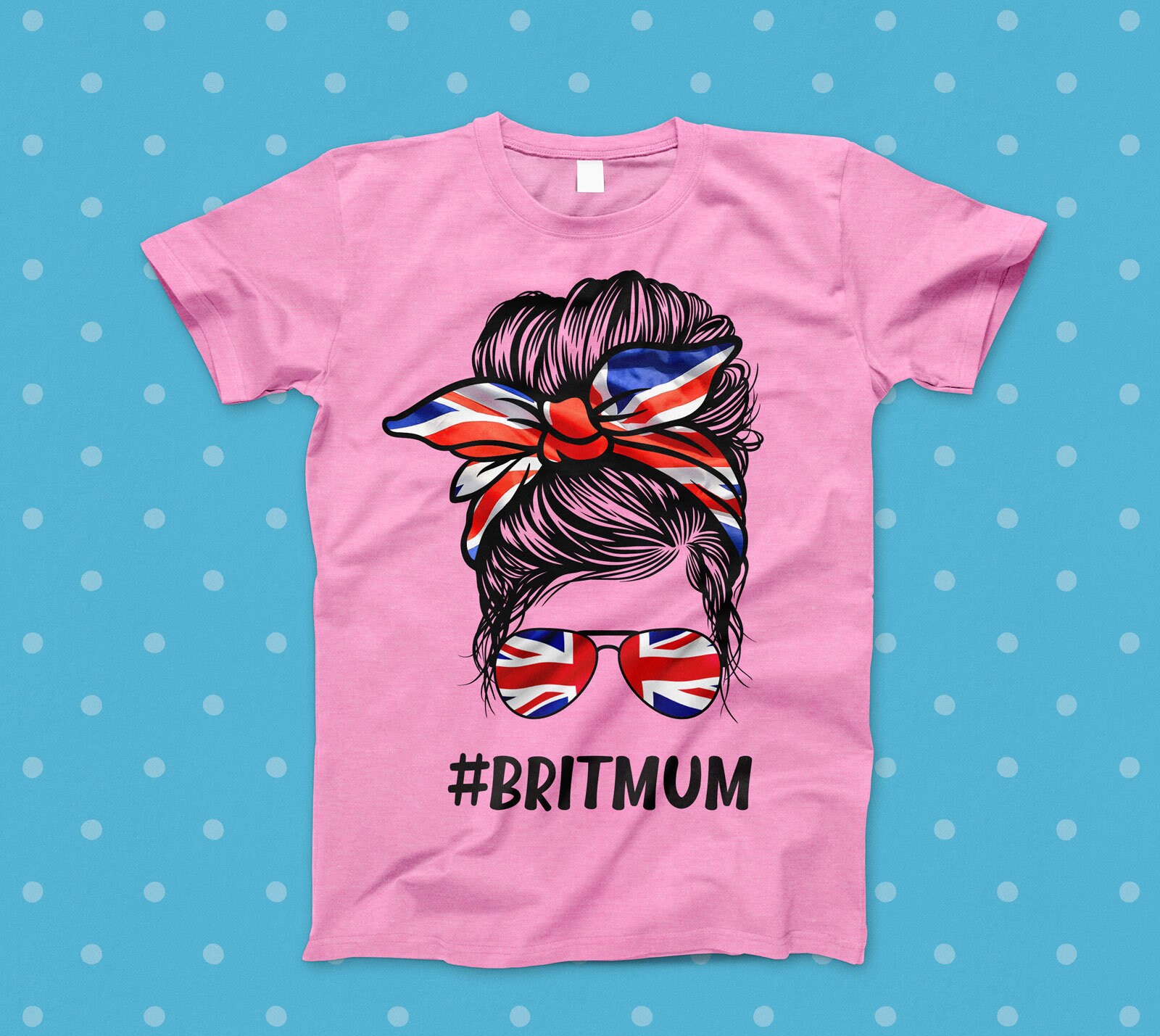 British Mum Png, British Mom Life Png, Union Jack Messy Bun Mum Png ...