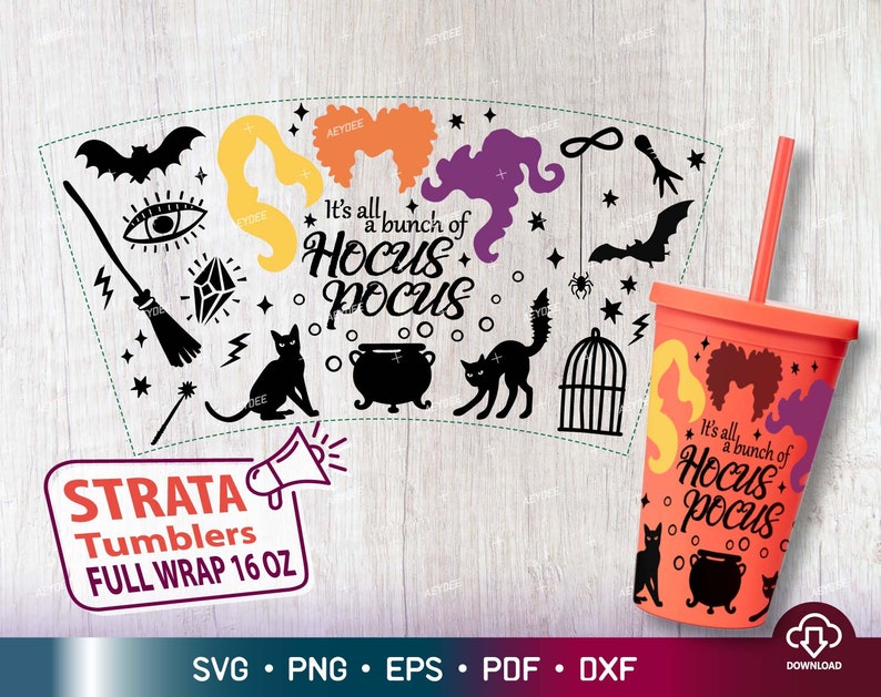 Hocus Pocus Full Wrap SVG for Strata Cup 16 Oz, Halloween Strata Cup ...