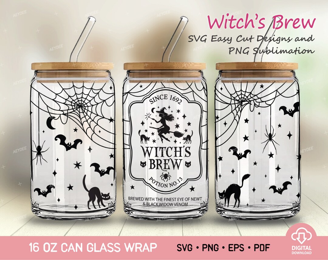 Witch's Brew 16oz Libbey Glass Can Full Wrap, Witch Brew Label Glass ...