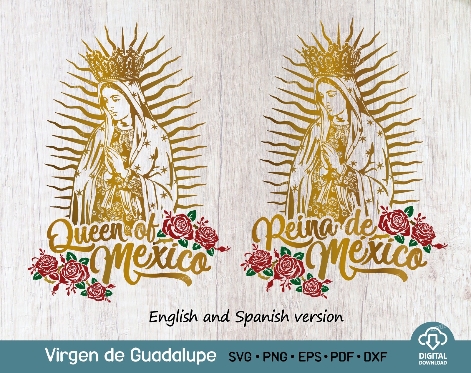 Virgen De Guadalupe Queen of Mexico SVG PNG, Lady of Guadalupe Reina De ...