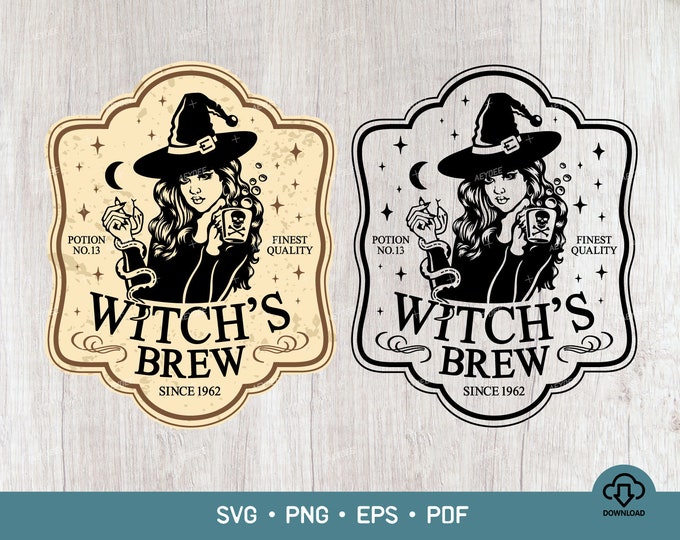 Witch's Brew Halloween Label SVG PNG File, Witches Halloween Booze ...
