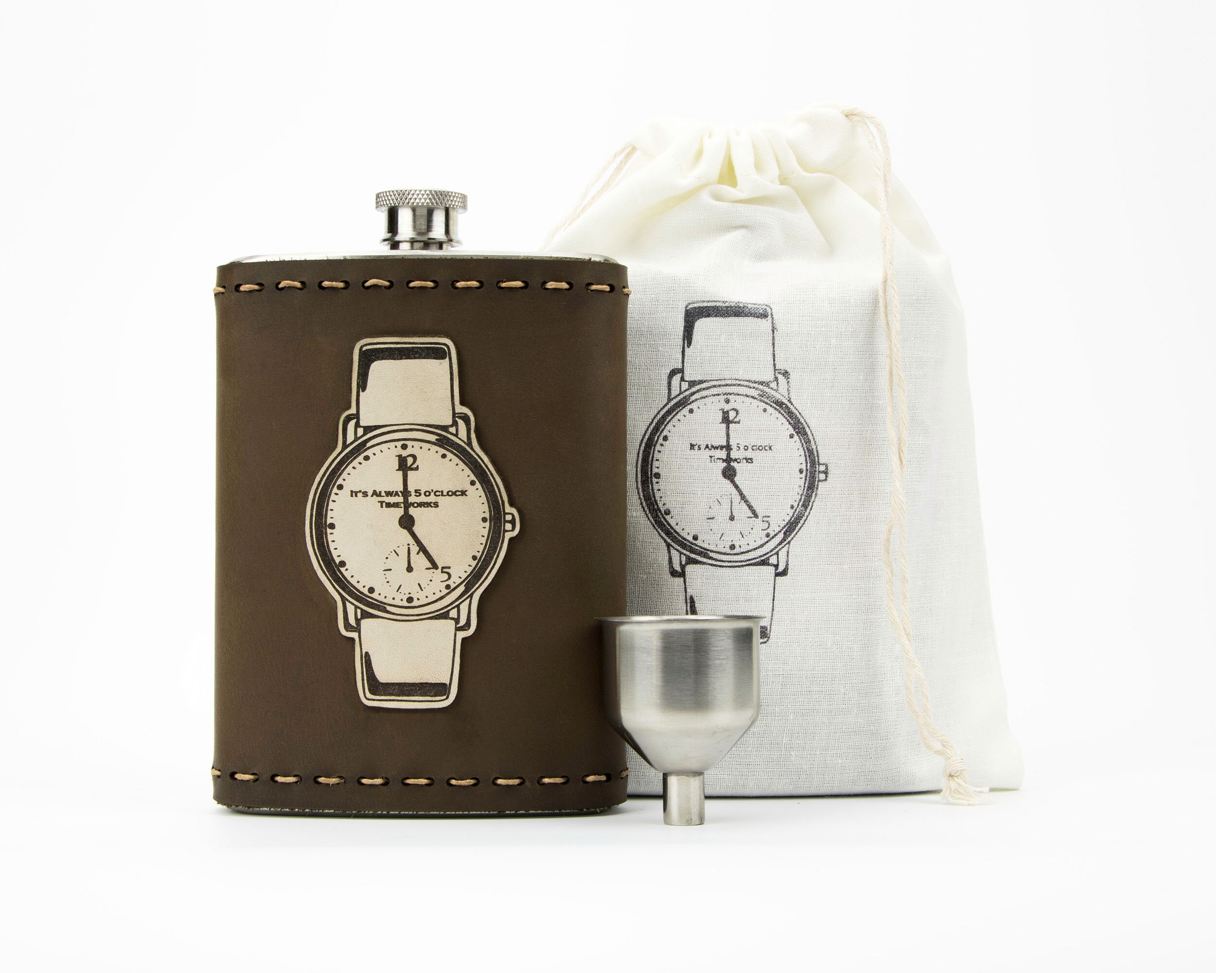 Happy Hour Watch Hand-Stitched Leather Flask - Etsy.de