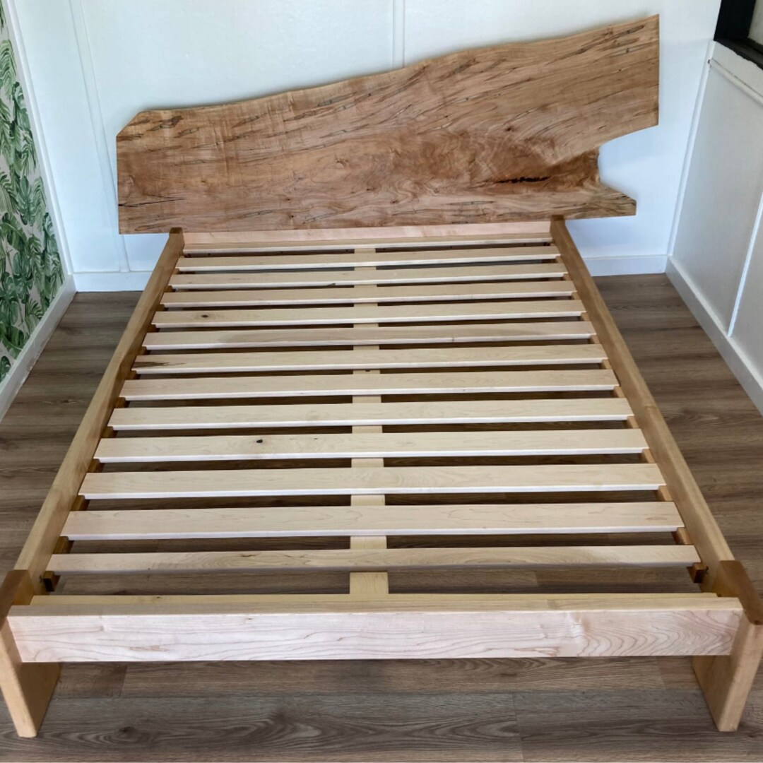 Maple Bed Frame With Live Edge Headboard, Solid Bed Frame, Live Edge ...