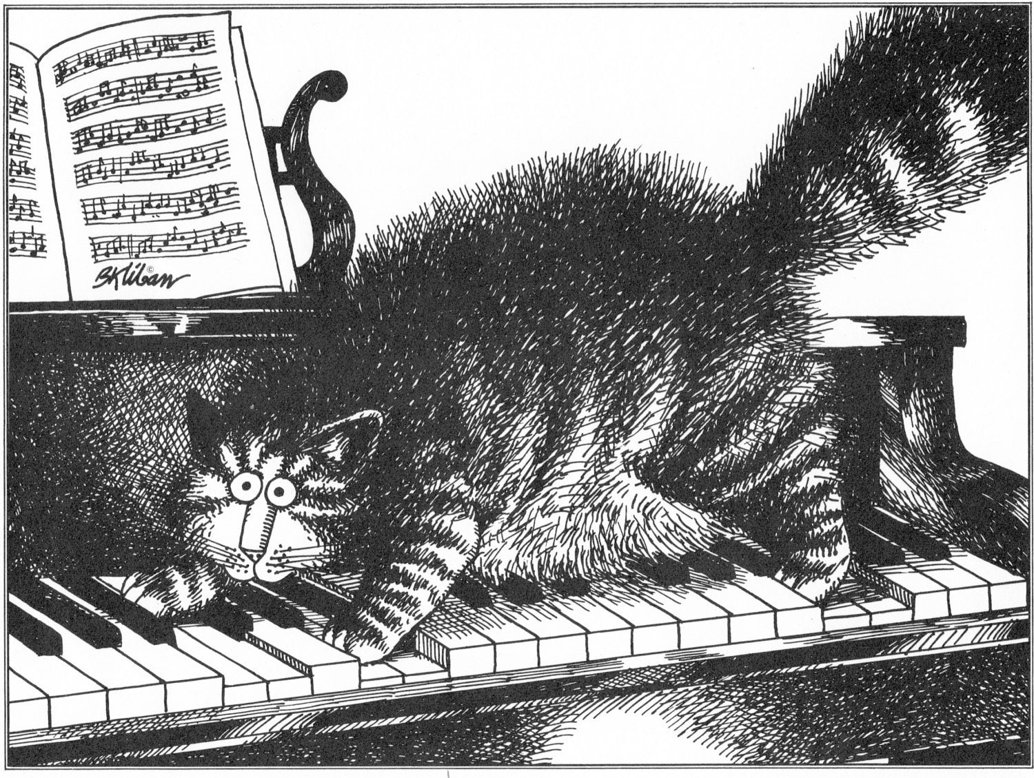 Kliban Cat Art Vintage Print Cat Lover Gift – Cat Walking on Piano ...