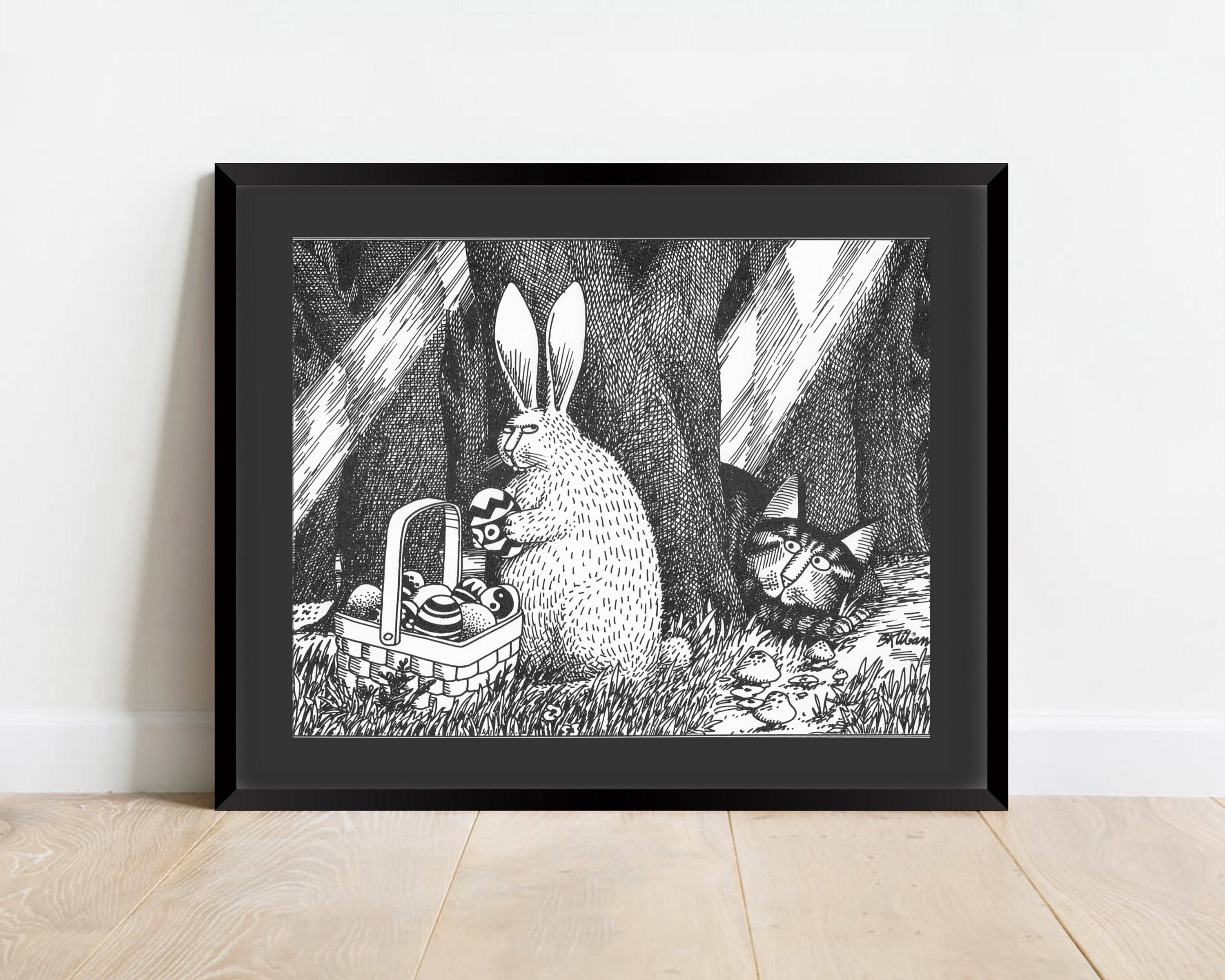 Kliban Cat Art Vintage Print – Cat Watching Easter Bunny 7704 - Etsy