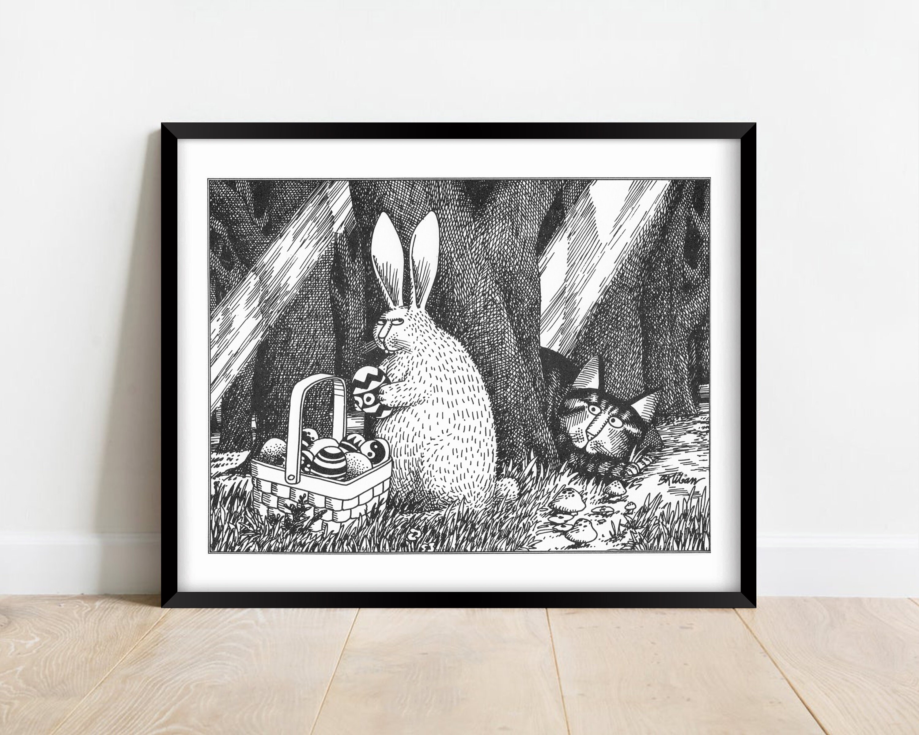 Kliban Cat Art Vintage Print – Cat Watching Easter Bunny 7704 - Etsy