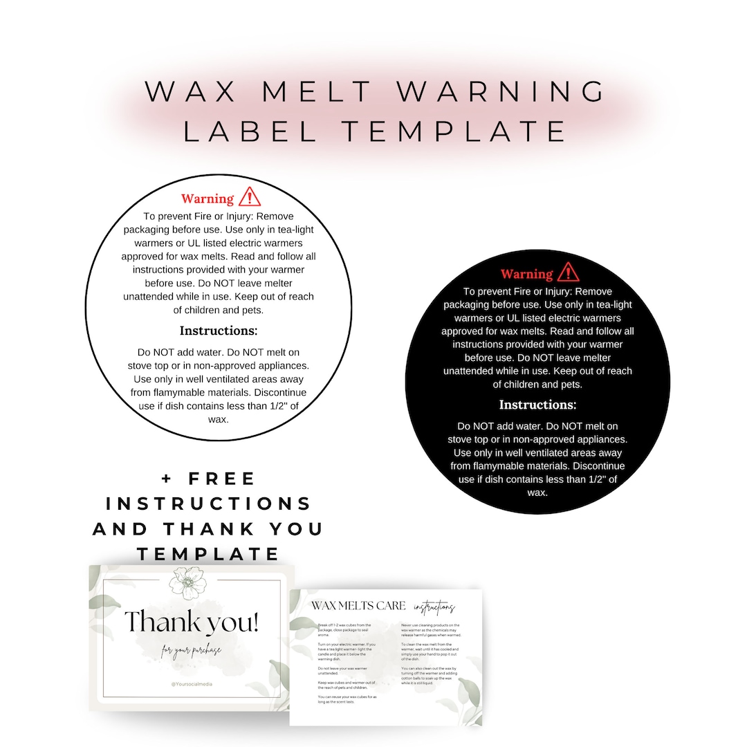 Wax Melt Warning Label Template, Digital Download, Editable Label ...