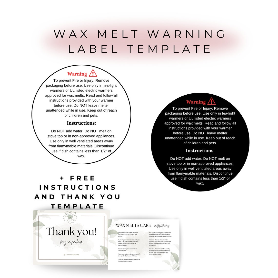 Editable Wax Melt Warning Label Template | Safety & Burning ...