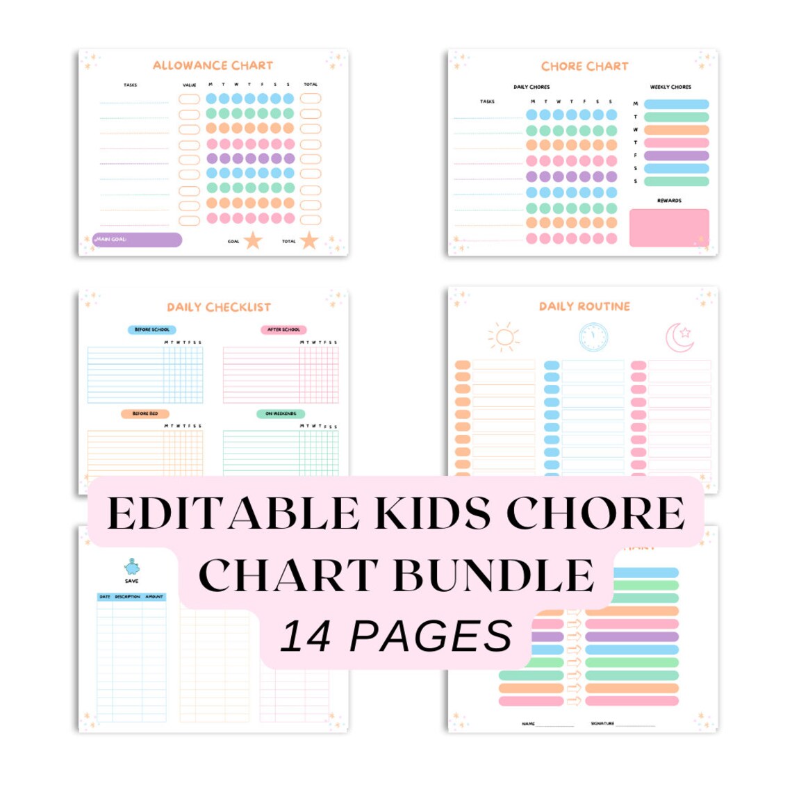 Editable Kids' Chore Chart, Kids Reward ,kids Weekly Plan, Daily ...