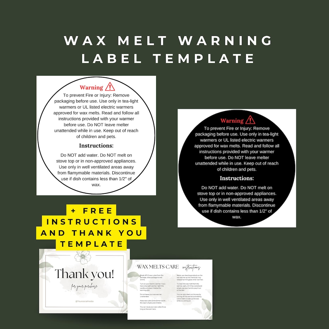 Editable Wax Melt Warning Label Template | Safety & Burning ...