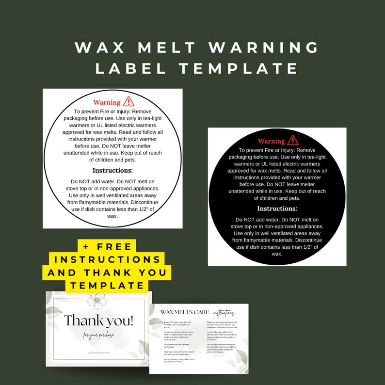 Editable Wax Melt Warning Label Template | Safety & Burning ...