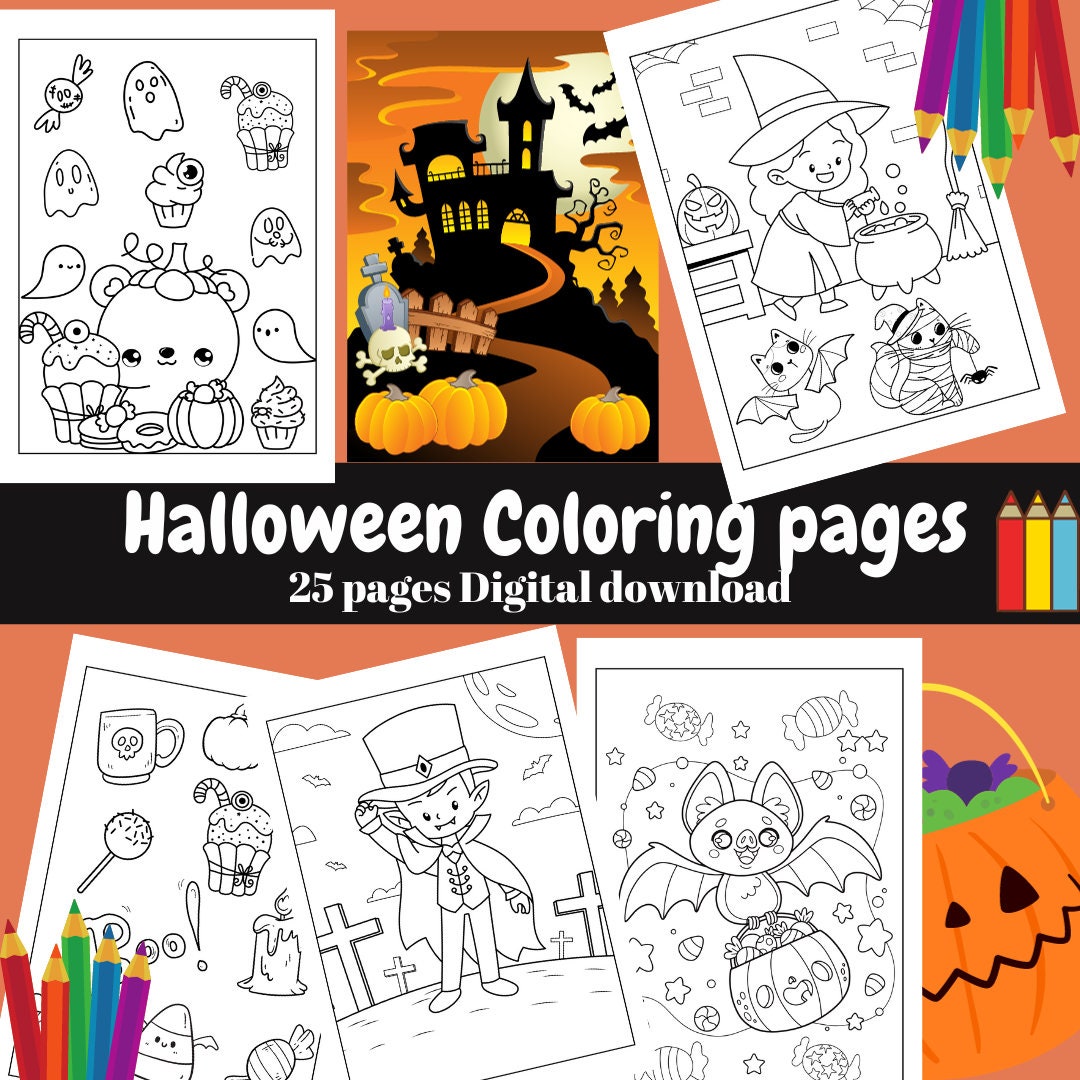 25 Halloween Coloring Page Set - Instant Download - Kids Halloween ...