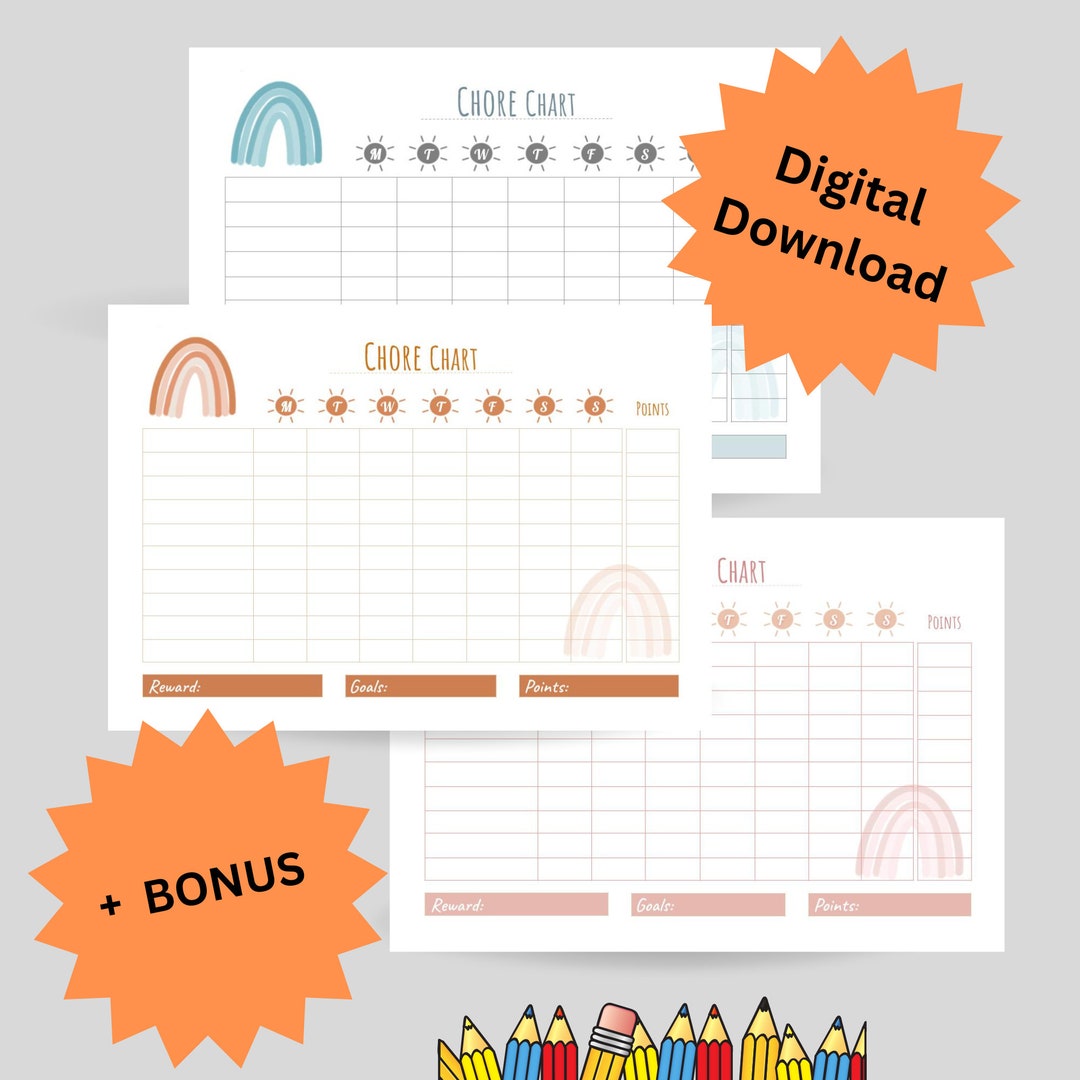 Neutral Rainbow Chore Chart | Minimalist Boho Kids Task | Printable ...