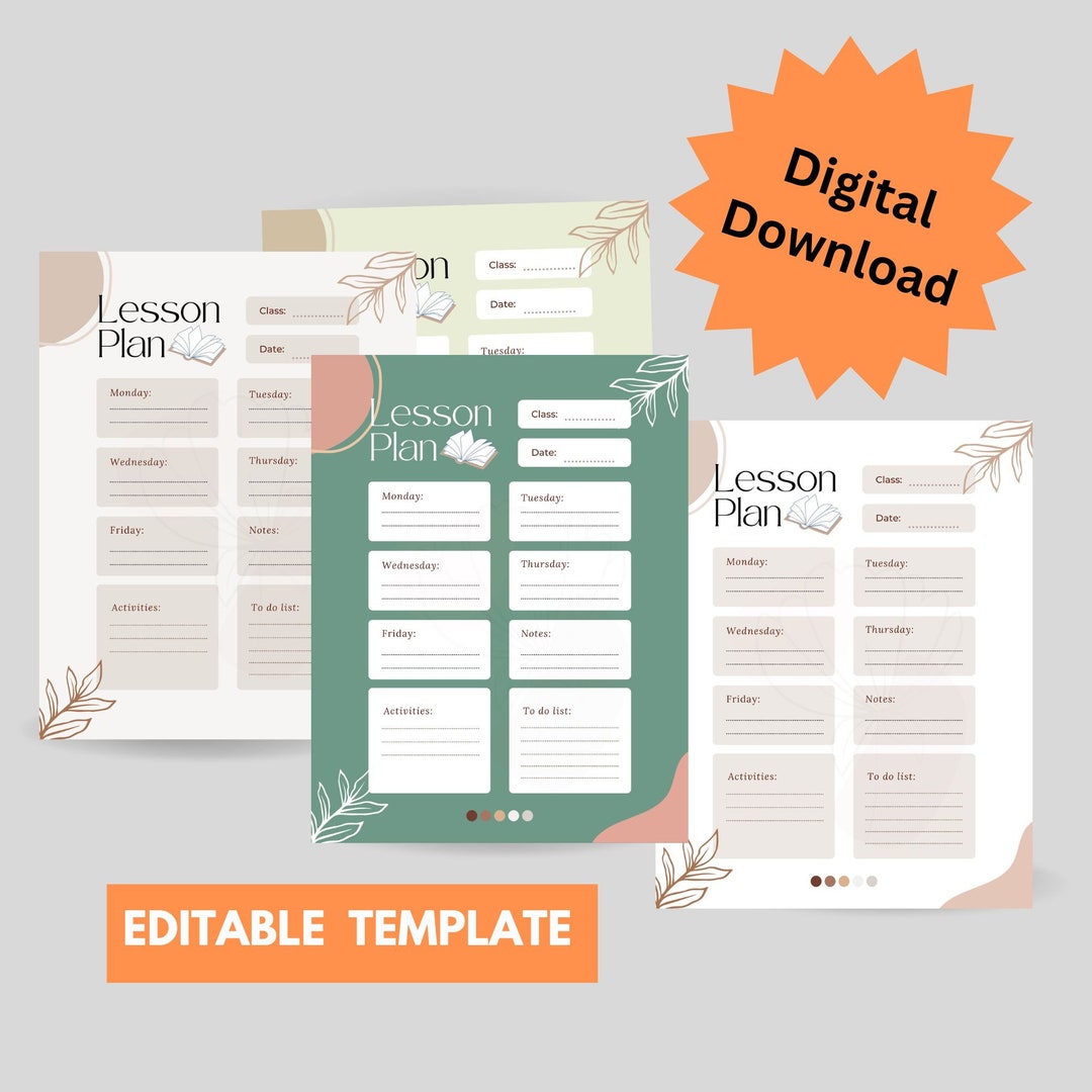 Editable Lesson Plan Template, 4 Lesson Plan Printable, Homeschool ...