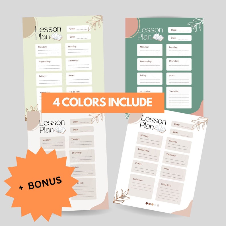 Editable Lesson Plan Template, 4 Lesson Plan Printable, Homeschool ...