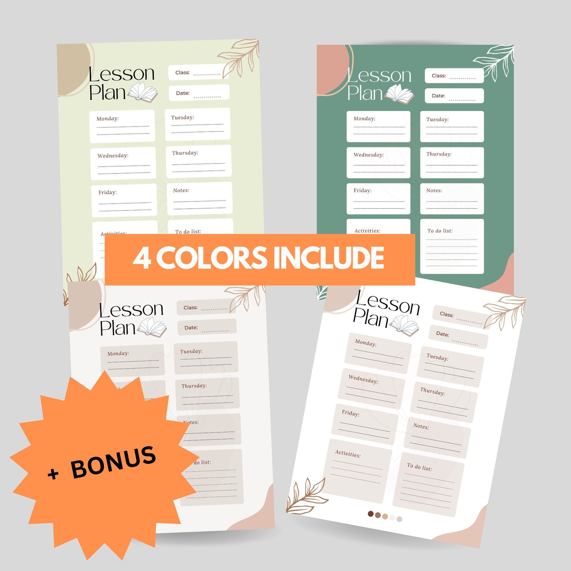 Editable Lesson Plan Template, 4 Lesson Plan Printable, Homeschool ...