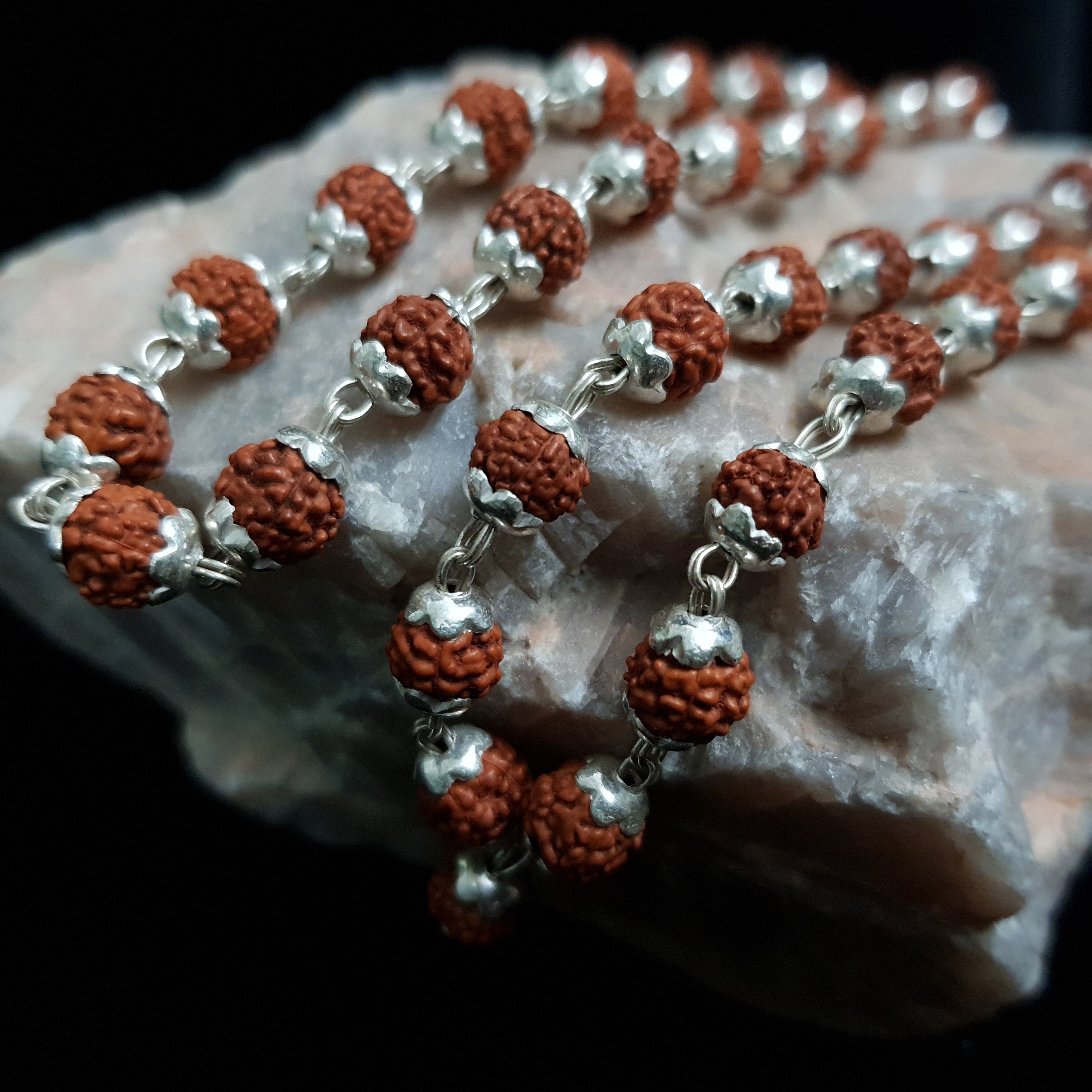 Rudraksha Mala In Silver