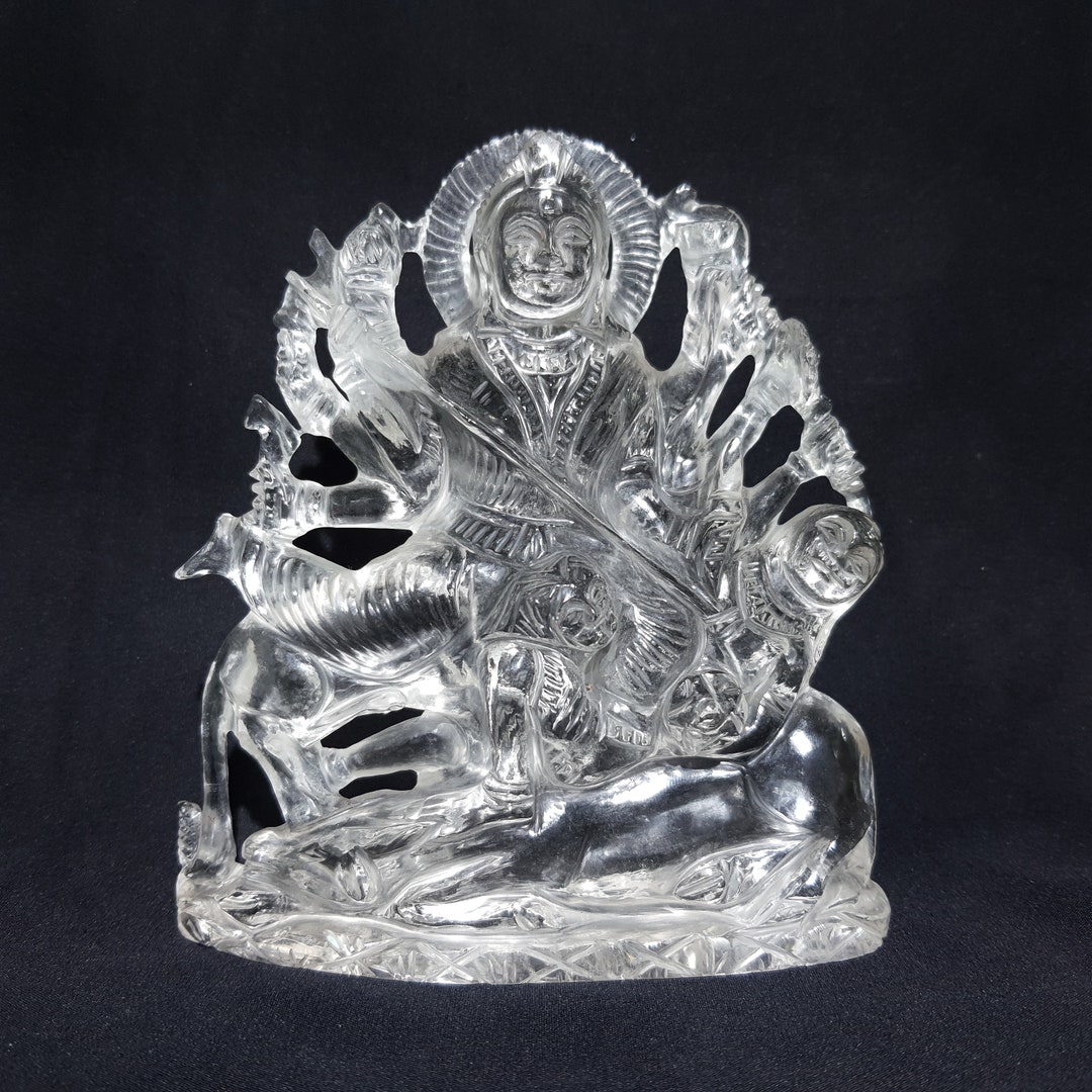 Crystal Durga Statue Natural Crystal Sphatik Durga 5.20 Carved Goddess ...