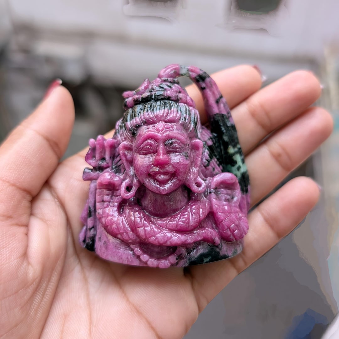 Red Ruby Carved Shiva Head Statue for Meditation Original Ruby Gemstone Shiva Face Hand Carved ...
