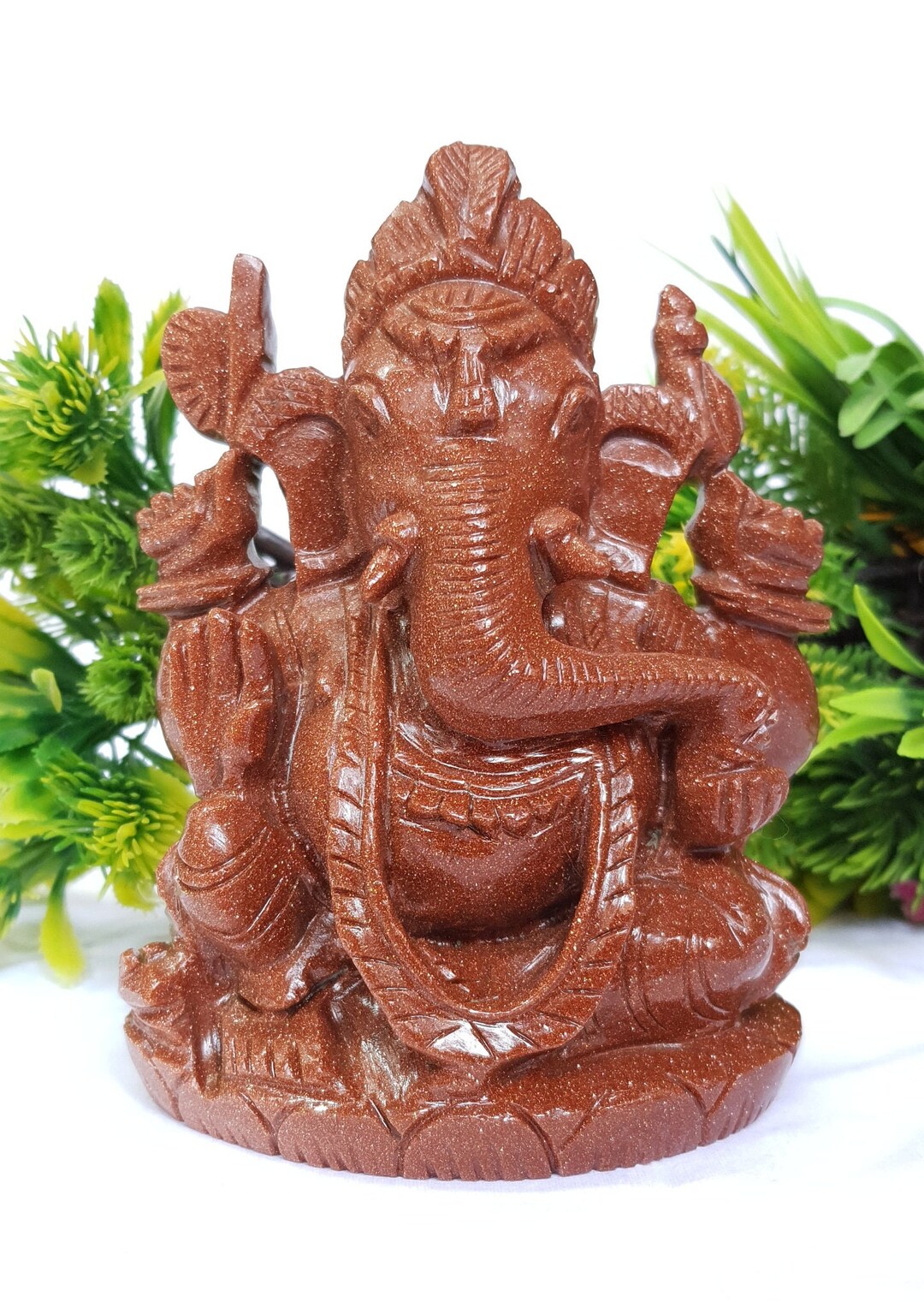 Red Sunstone Ganesha Statue Hand-carved Ganesha Idol 5 Inches Sunstone ...