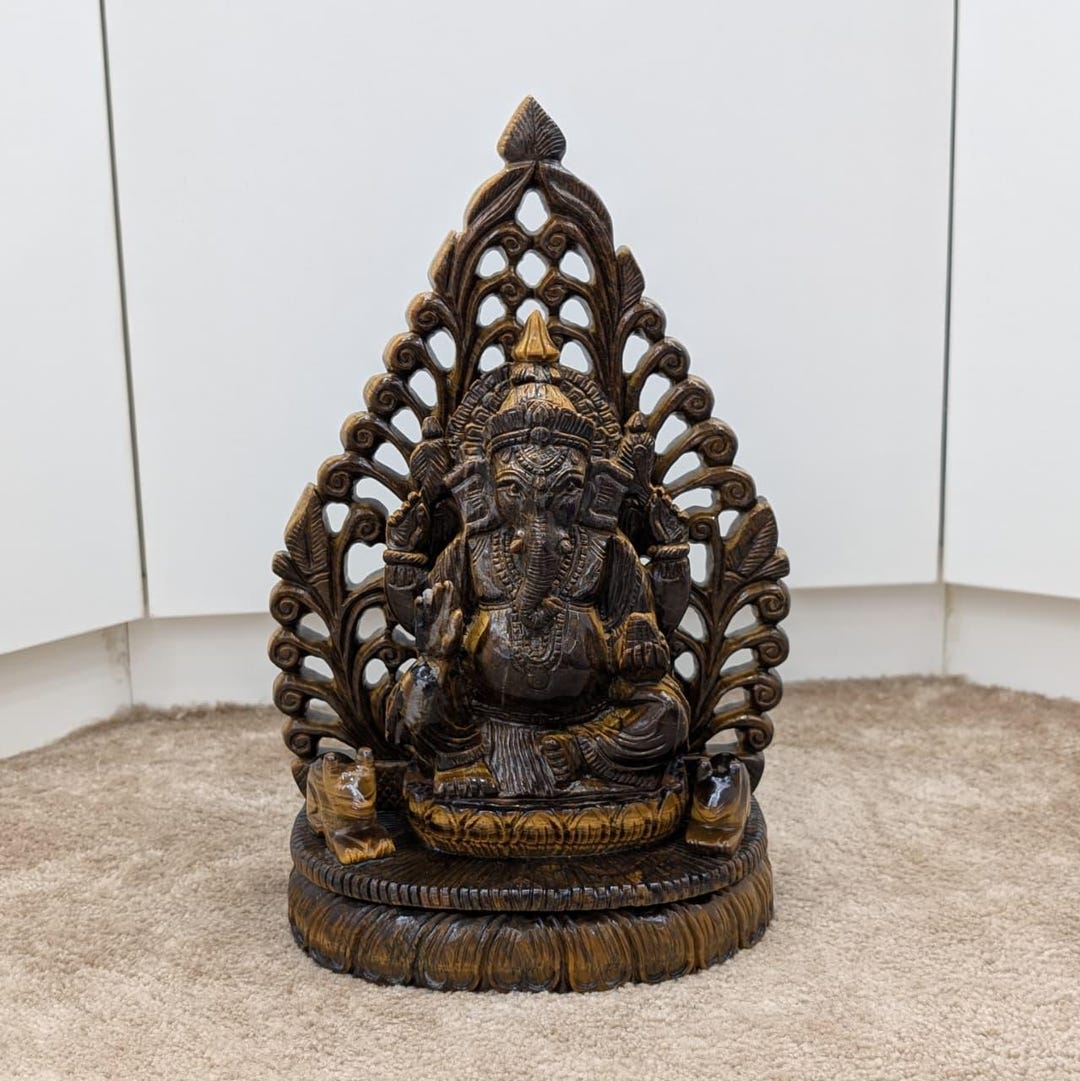 Tiger Eye Ganesha Statue - Carved Lord Ganesh Idol for Pooja Room ...