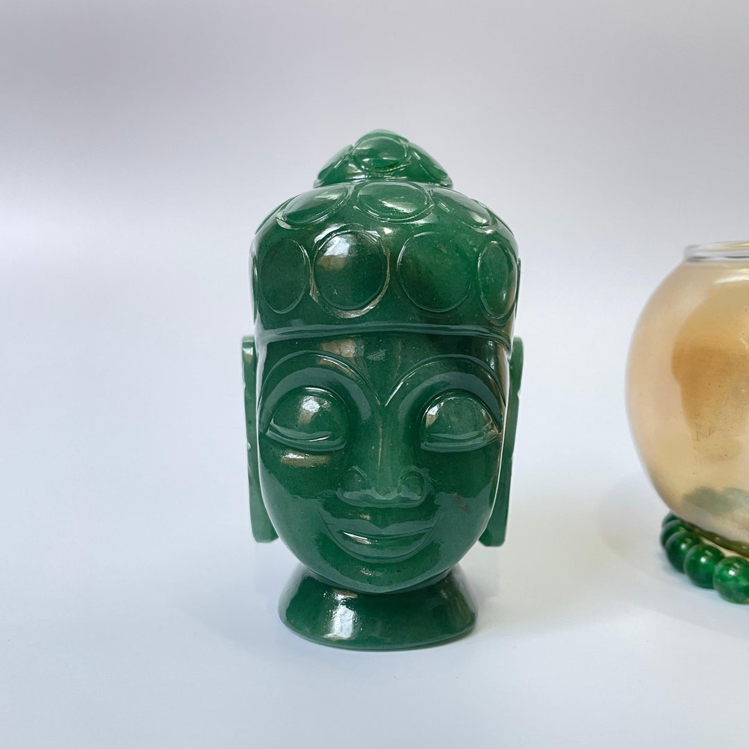 Jade Buddha Head Idol 3.35" Green Jade Aventurine Carving Buddha Head ...