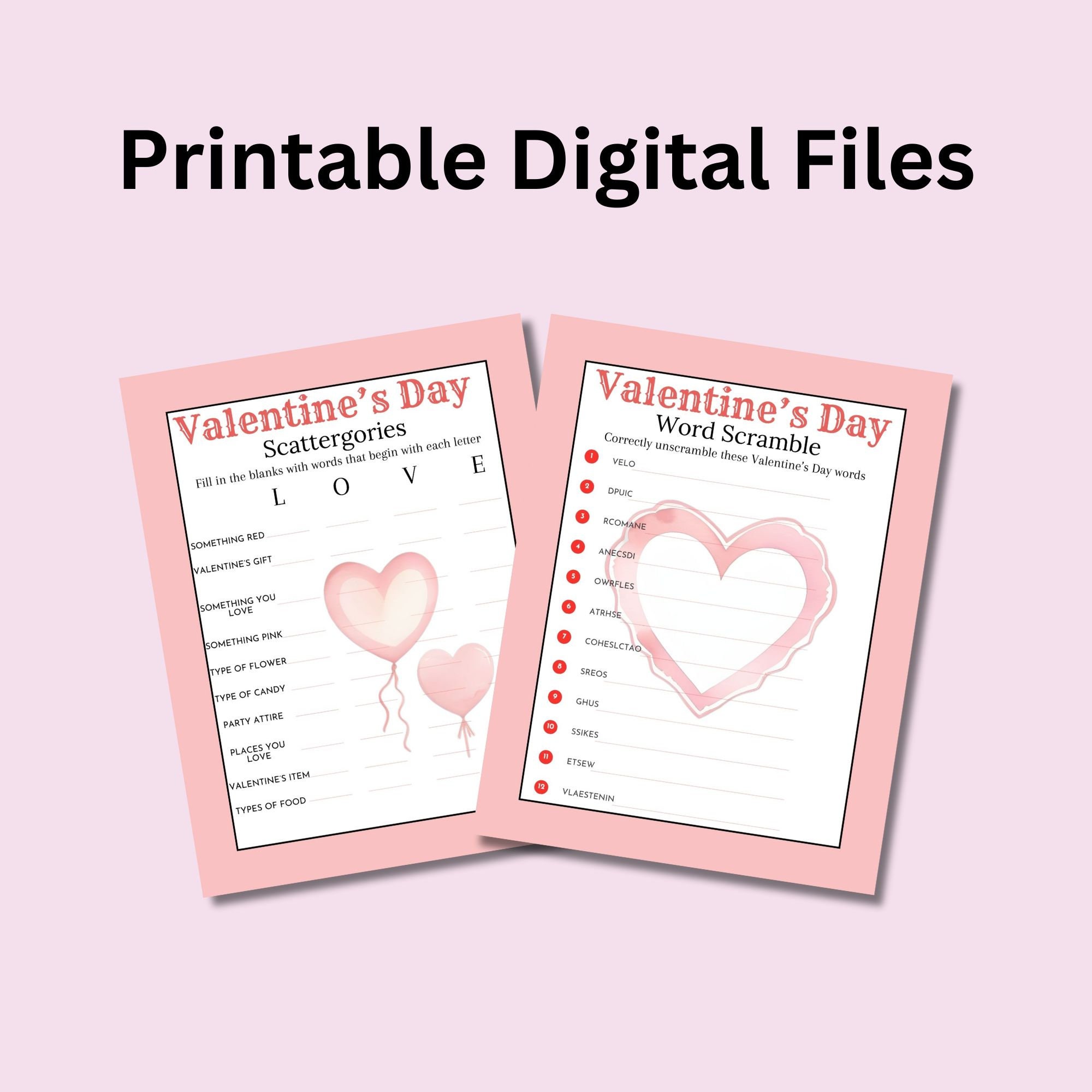 Valentines Day Printable Game Sheets BUNDLE, Valentines Day Party Game ...